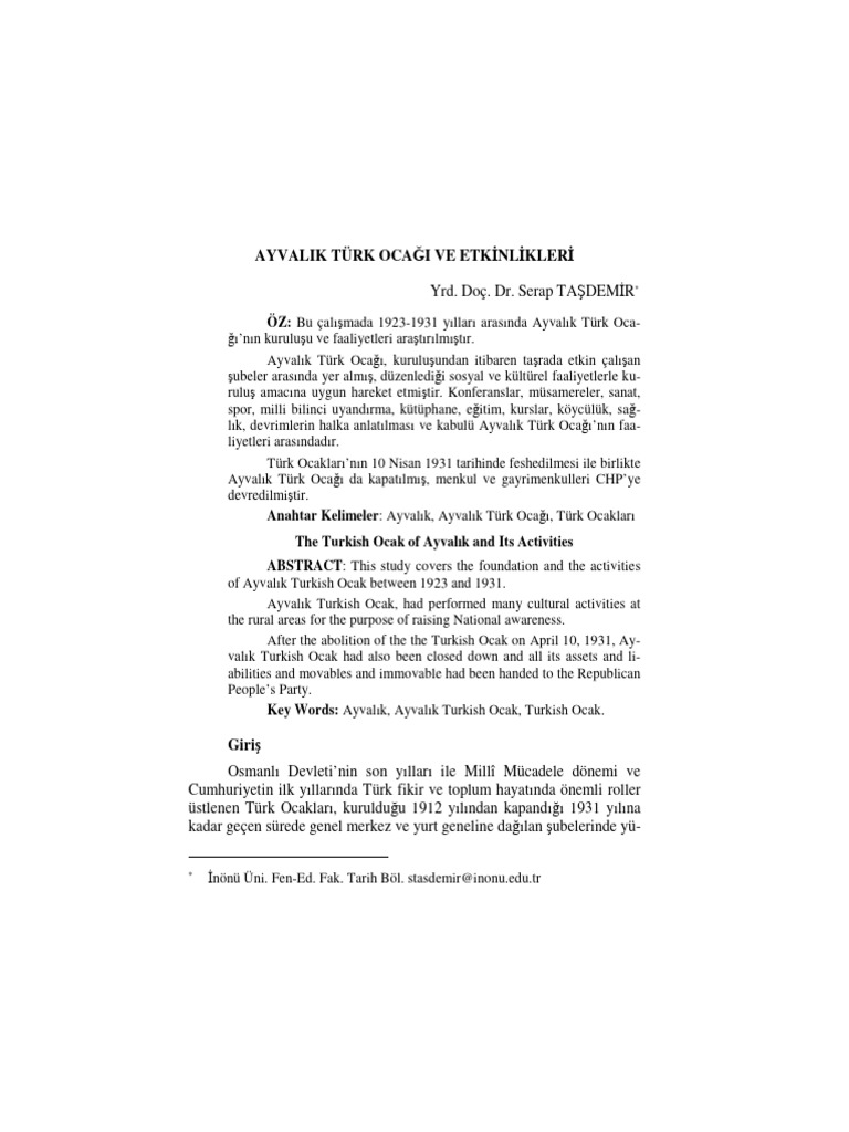 Ayvalik Turk Ocagi Ve Etki Nli Kleri | PDF