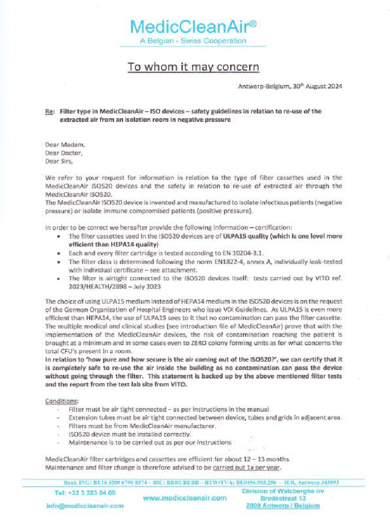 MedicCleanAir ISO520 Filter Safety Guidelines | PDF | Clinical Medicine ...