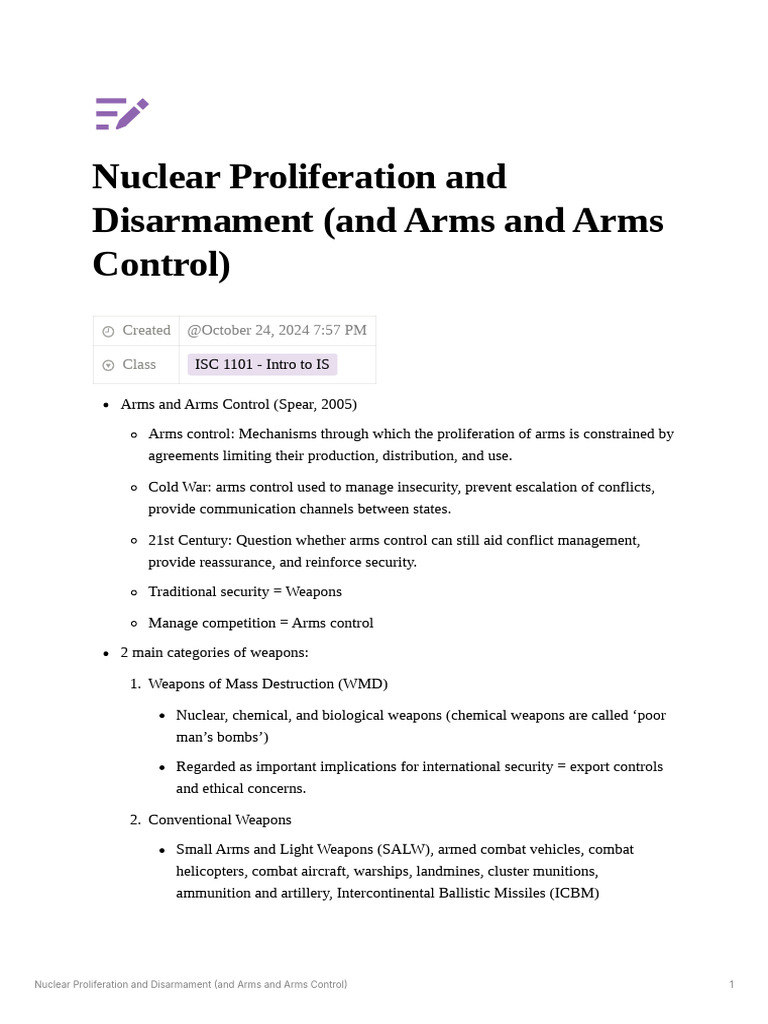 Nuclear Proliferation and Disarmament | PDF | Nuclear Weapons | Nuclear ...