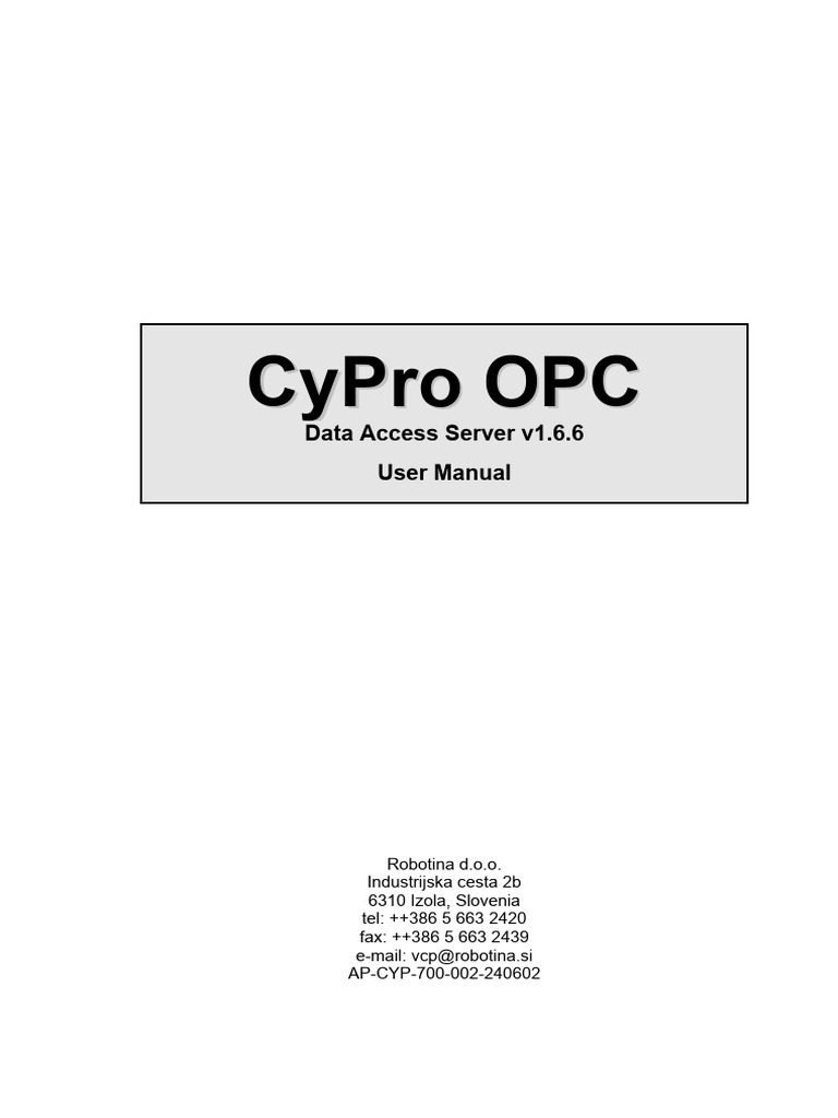 CyPro OPC Server User Manual v1.6.6 | PDF | Menu (Computing) | Component Object Model