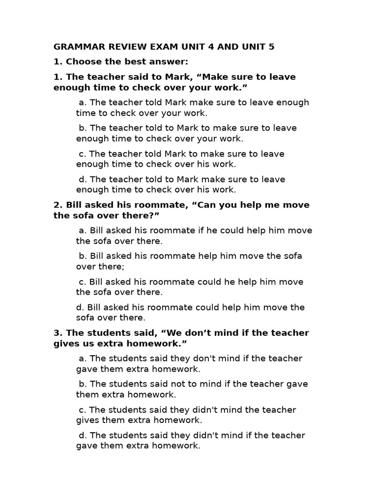 Grammar Review Exam: Units 4 & 5 | PDF