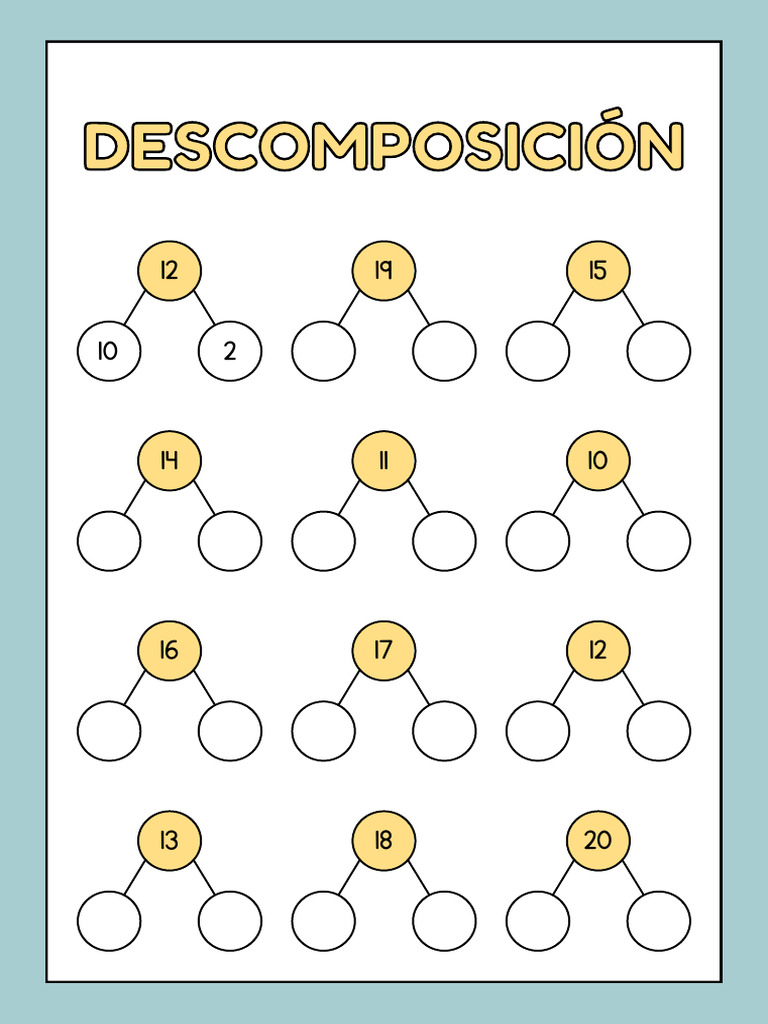Decomposition Grade 1 Mathematics Worksheet in Green Yellow Simple ...