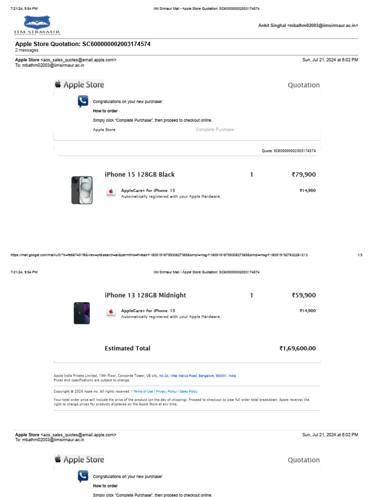 Apple Store Quotation - SC600000002003174574 | PDF | I Phone | Ios