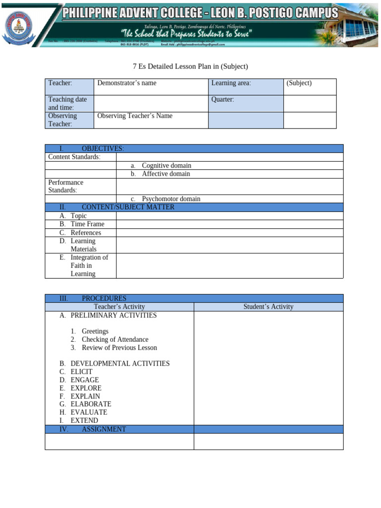 7 Es Detailed Lesson Plan Format | PDF