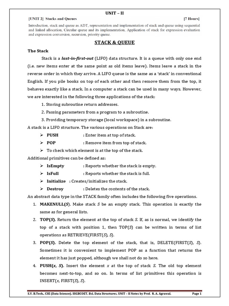 RAA DS Unit 2 Final Print | PDF | Queue (Abstract Data Type) | Pointer (Computer Programming)