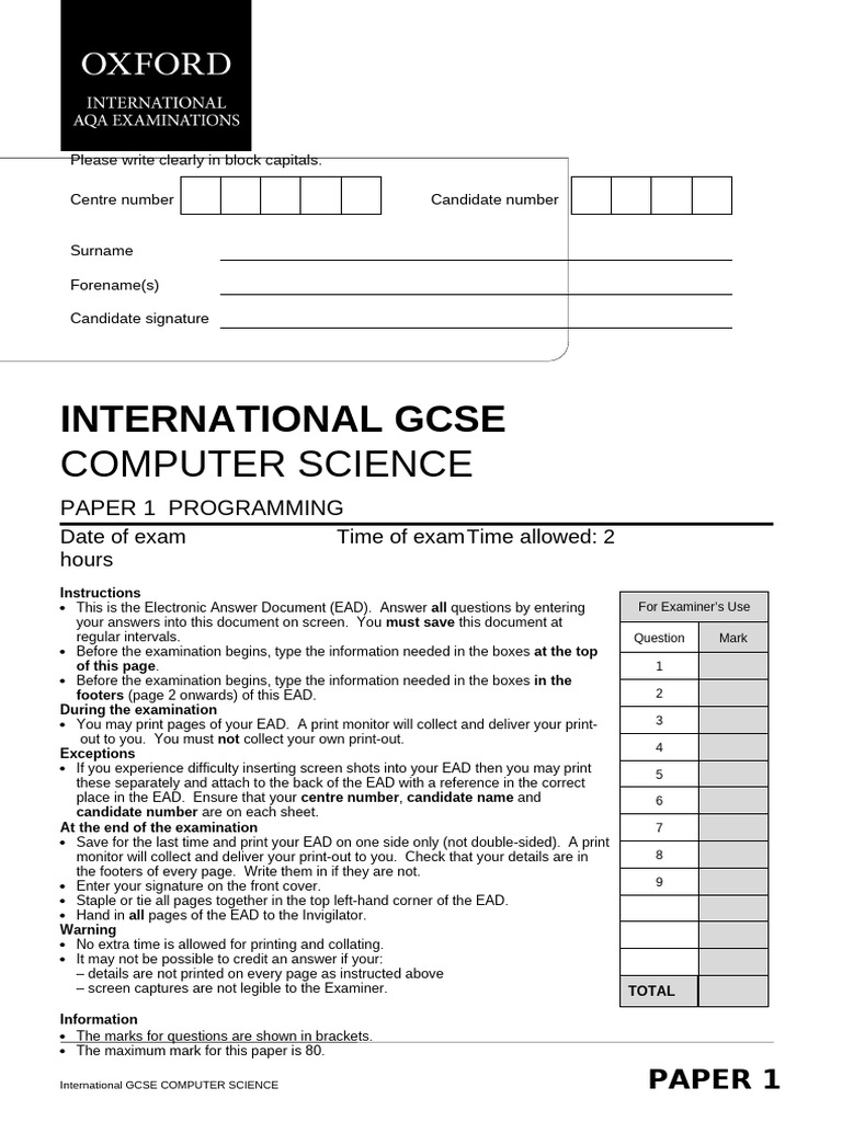 Additional Sams Gcse Computer Science Paper 1 Electronic Answer Document | PDF | Qualifications