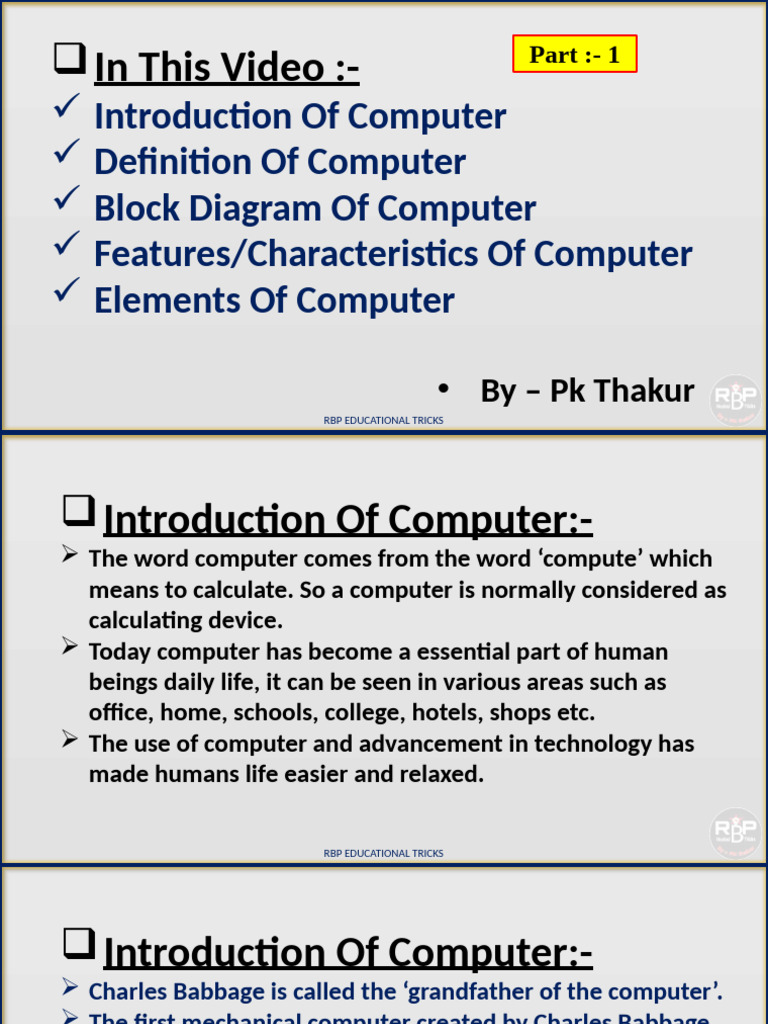 Introduction of Computer, Definition of Computer, Block Diagram of Computer | PDF | Random ...