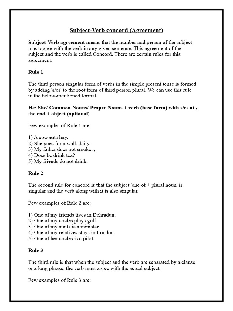 Understanding Subject-Verb Concord | PDF | Grammatical Number | Subject ...
