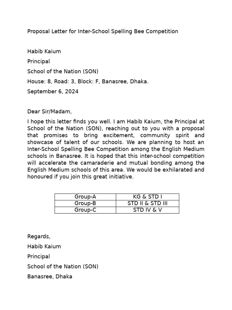 Inter-School Spelling Bee Proposal | PDF