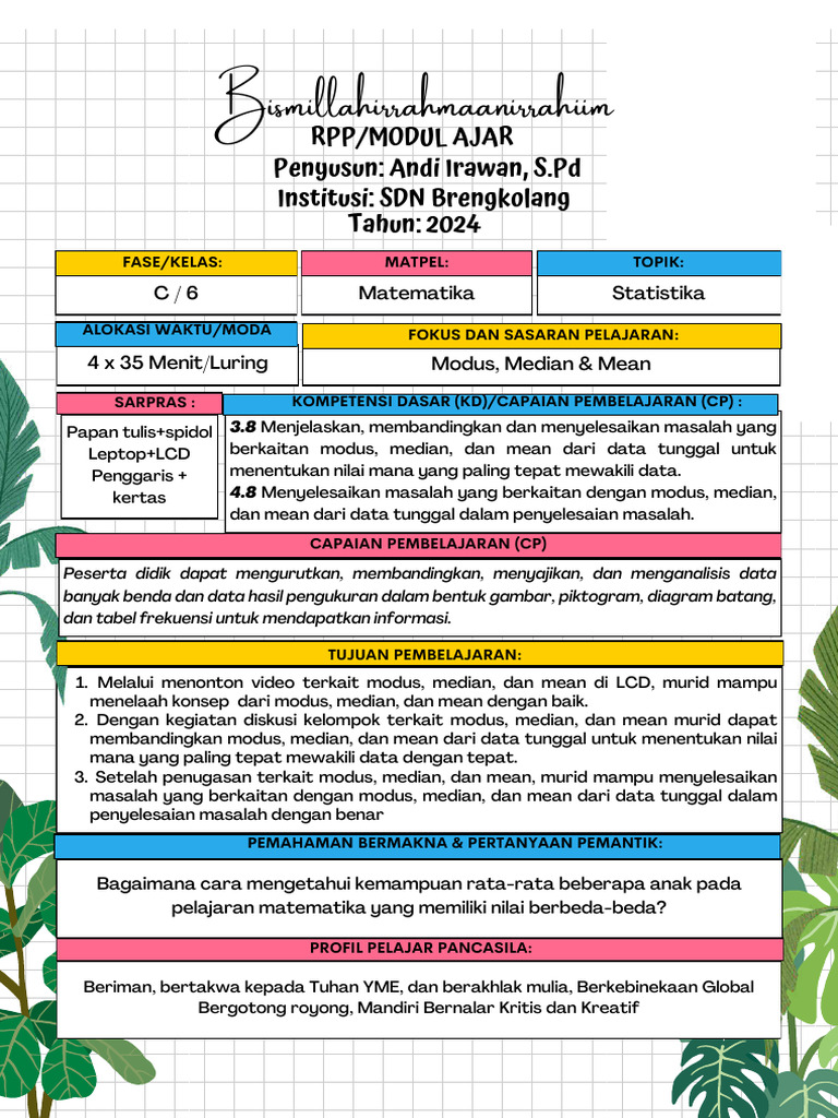 Modul MTK Pengolahan Data (Median, Modus&Mean) Dari Diagram Batang | PDF