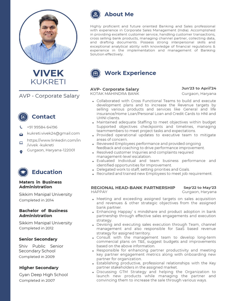 Curriculum Vitae - Vivek Kukreti | PDF | Banks | Sales