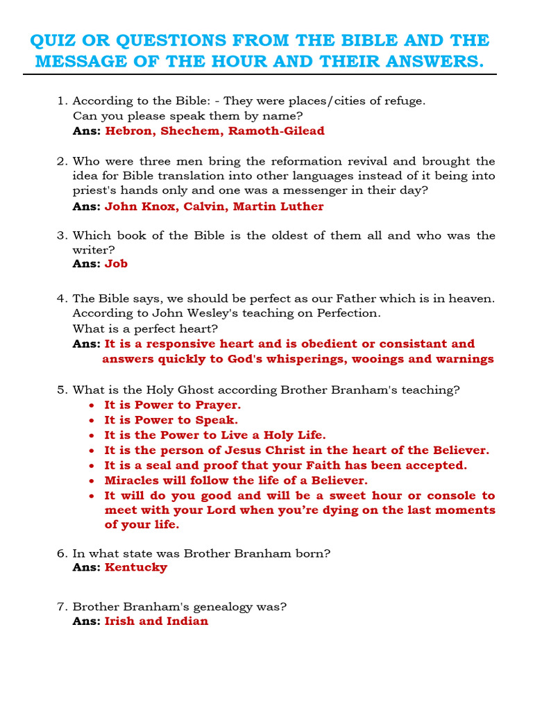 The Message of The Hour - Youth Camp - Questions Nad Answer | PDF ...