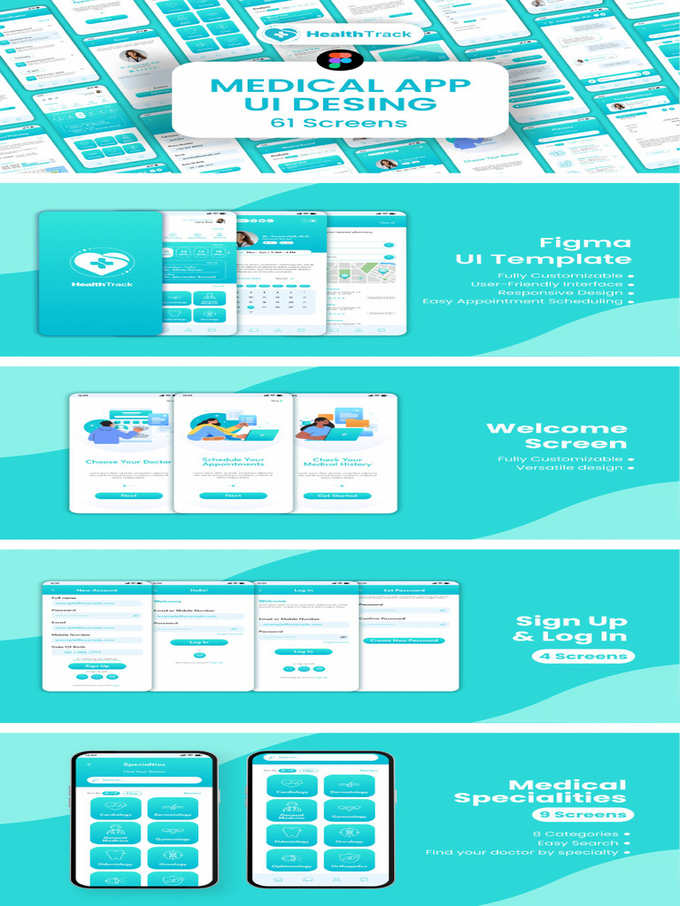 Medical App UI Kit Health Mobile App Tracker Appointment Mobile App ...