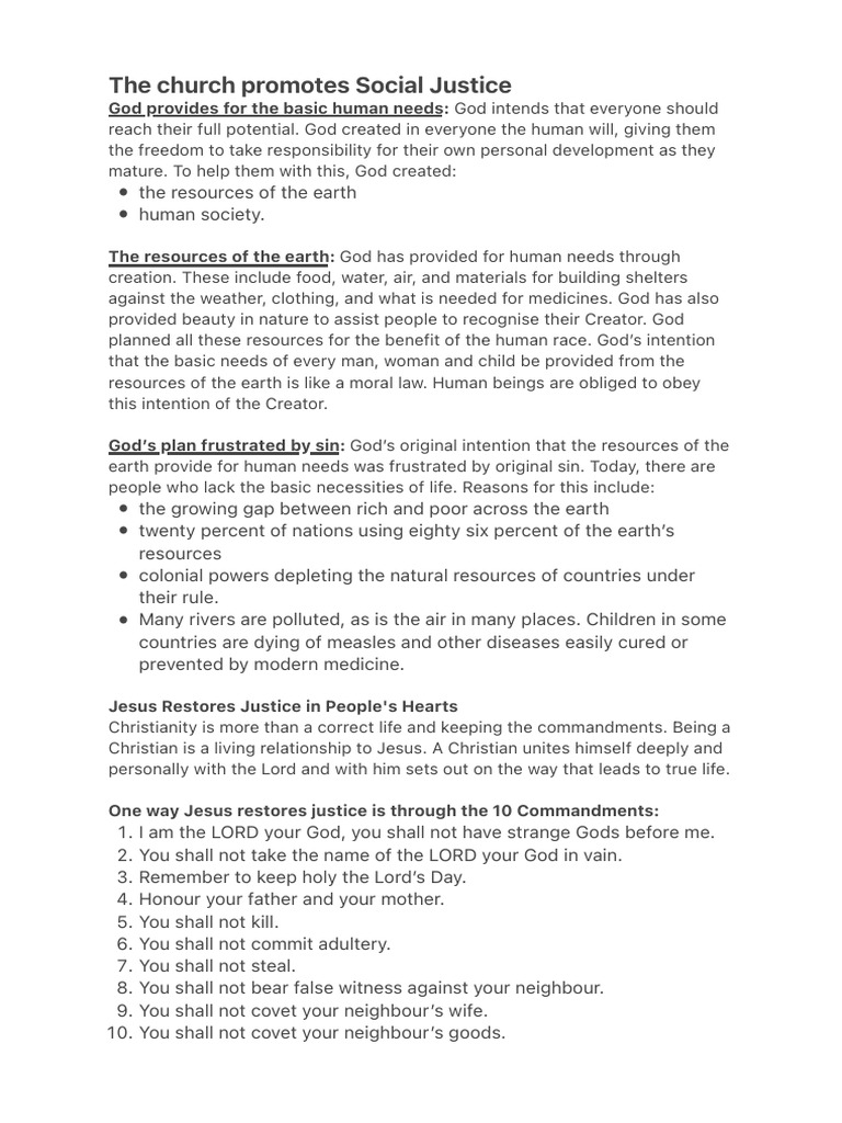 The Church Promotes Social Justice | PDF | Ten Commandments | Jesus