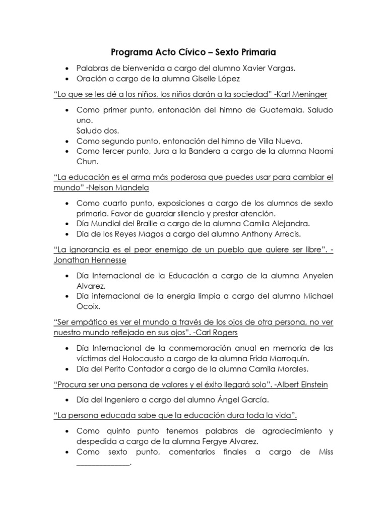 Programa Acto Cívico - Sexto Primaria | PDF