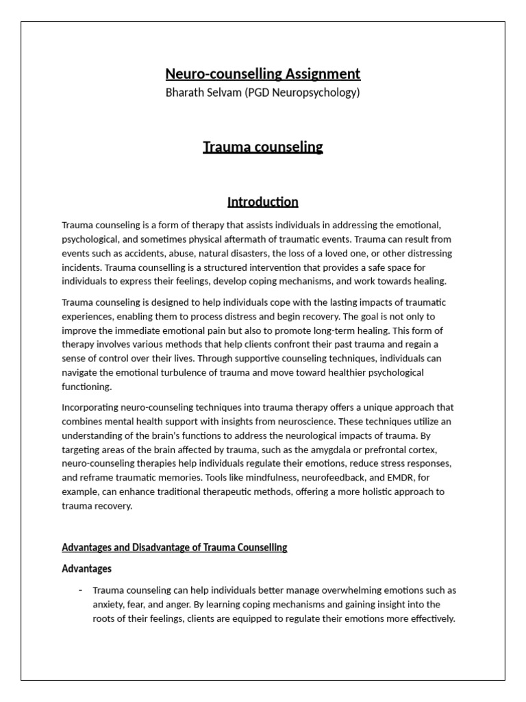 Trauma Counseling Assignemnt | PDF | Psychological Trauma | Eye ...
