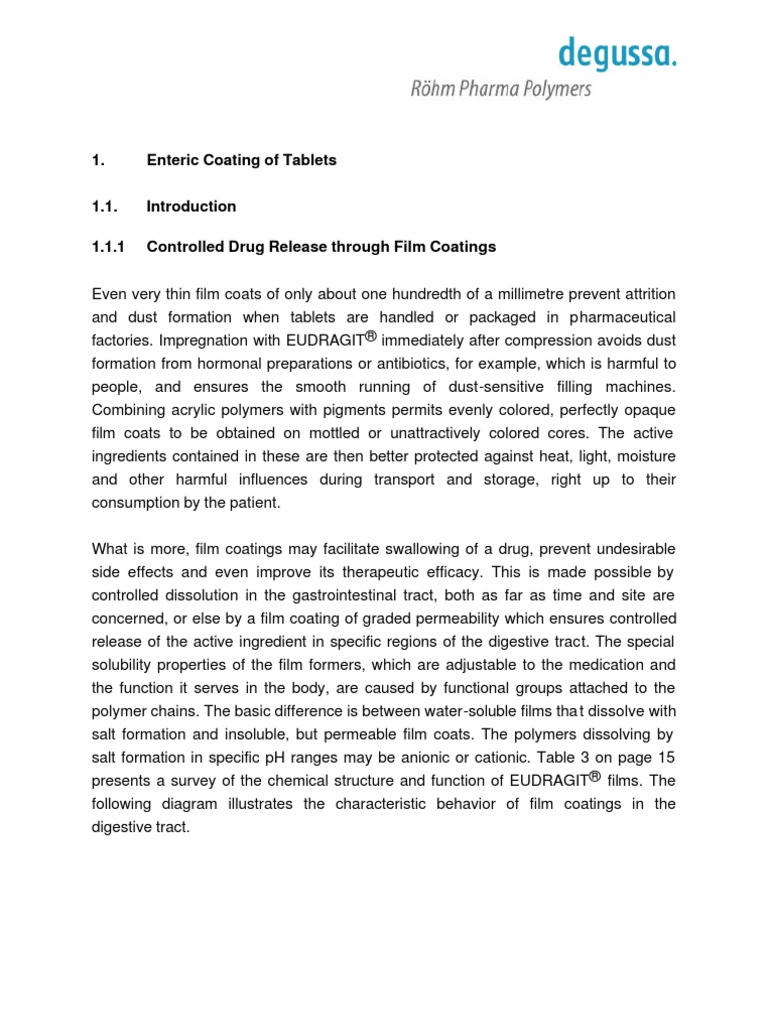 Eudragit Coating | PDF | Tablet (Pharmacy) | Pharmaceutical Formulation
