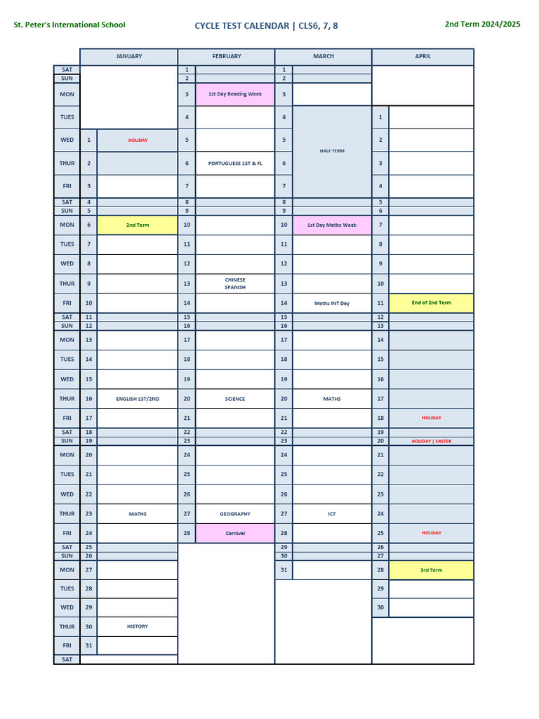 CLS_Cycle_Test_Calendar_-_2nd_Term (1) | PDF