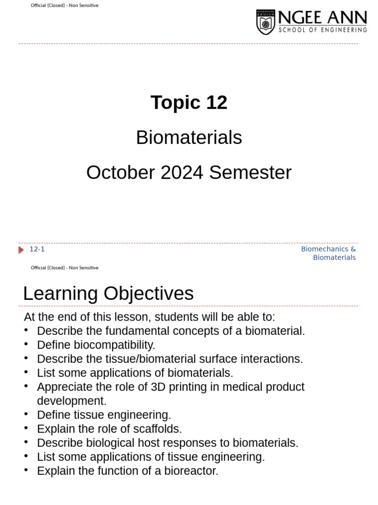 Topic 12 Biomaterials | PDF | Biomaterial | Tissue Engineering