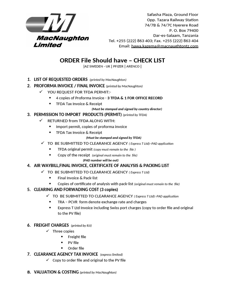 Order file Check list | PDF | Business Documents