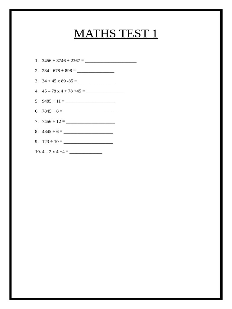 Maths Test Questions and Answers | PDF