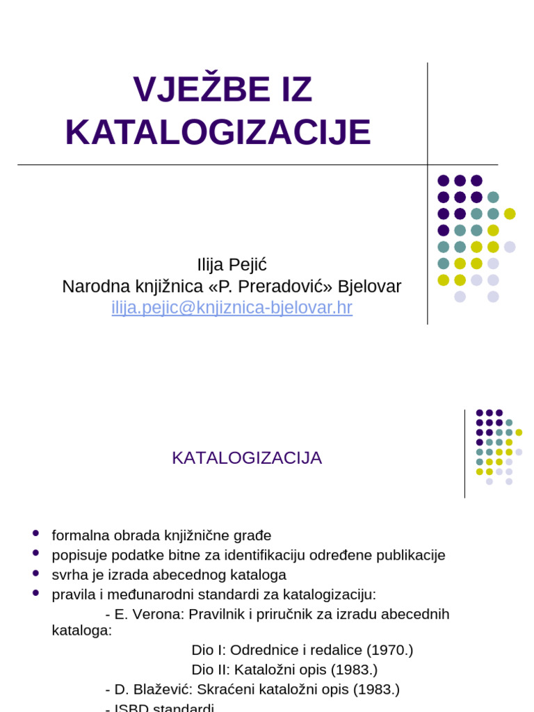 KATALOGIZACIJA - VJEZBE, Kandidati | PDF