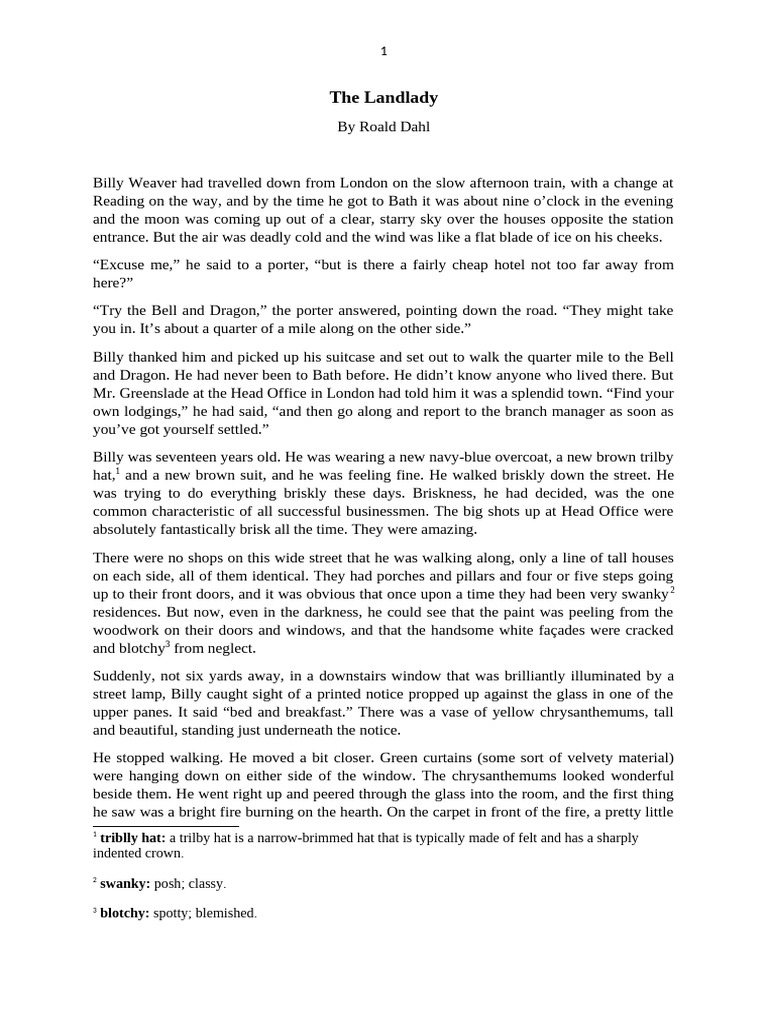 The Landlady - by Roald Dahl | PDF