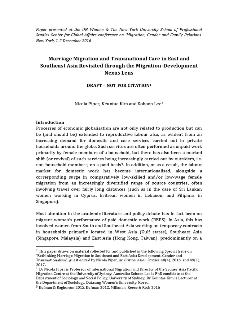 Families On The Move Piper Kim Lee Marriage Migration and Transnational ...
