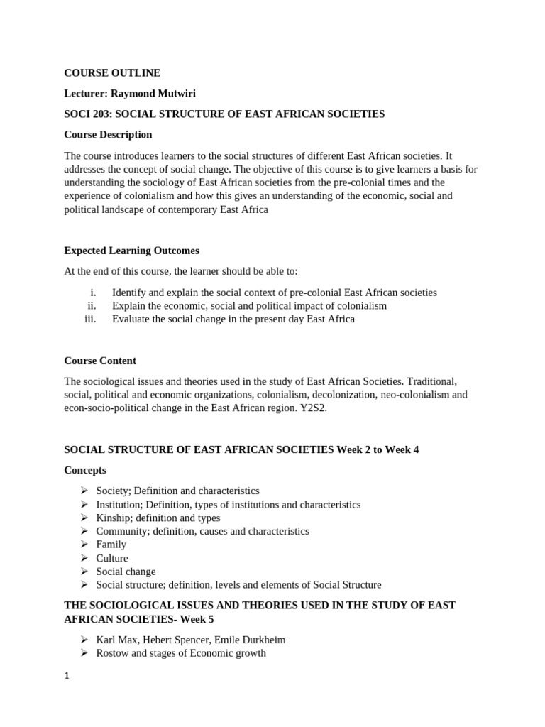 East African Societies: Social Structure Course | PDF | Social ...