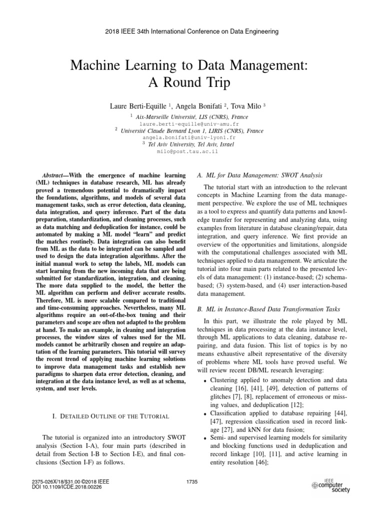 Machine Learning To Data Management A Round Trip | PDF | Machine ...