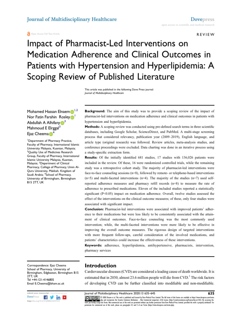 Impact of Pharmacist-Led Interventions on Medicati (1) | PDF | Medical ...