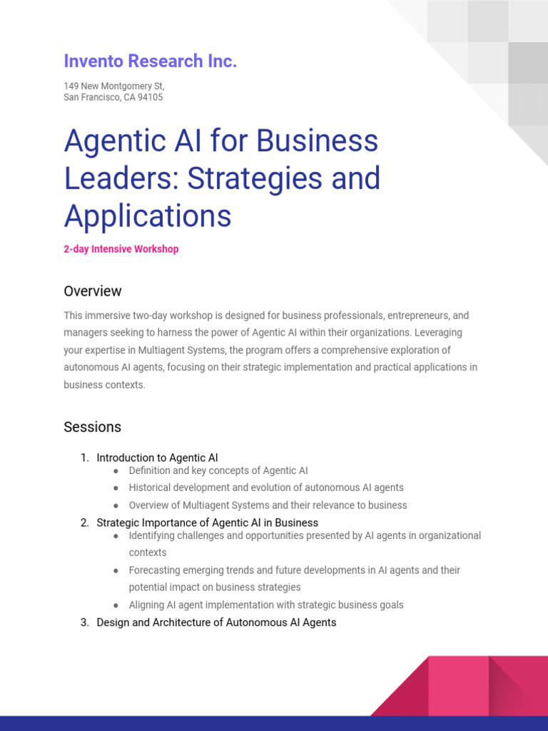 Agentic AI Workshop for Leaders | PDF | Artificial Intelligence ...