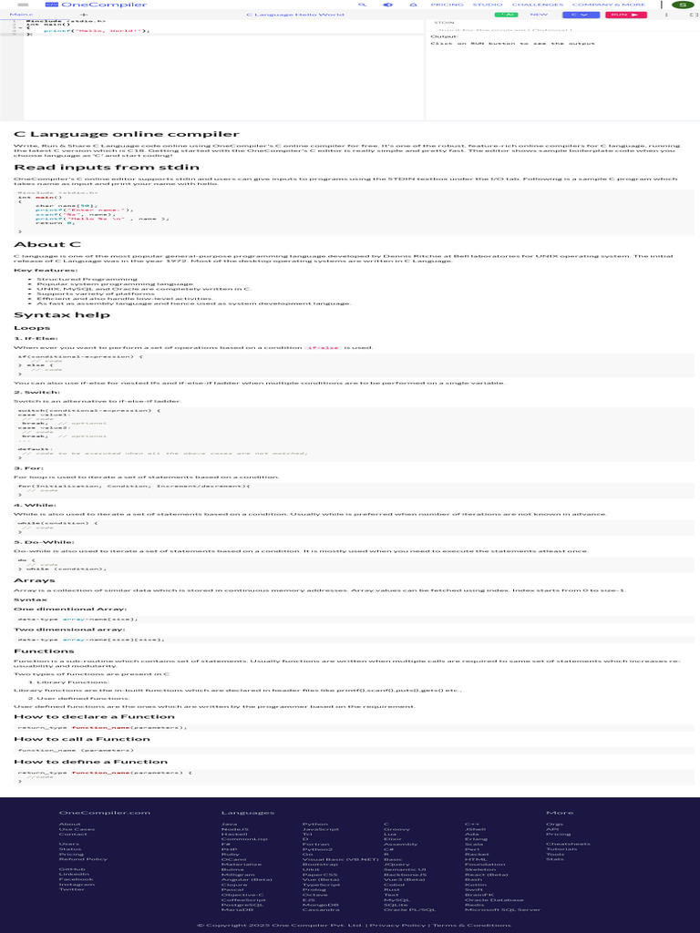 C Online Compiler | PDF | Object Oriented Programming | Computer ...