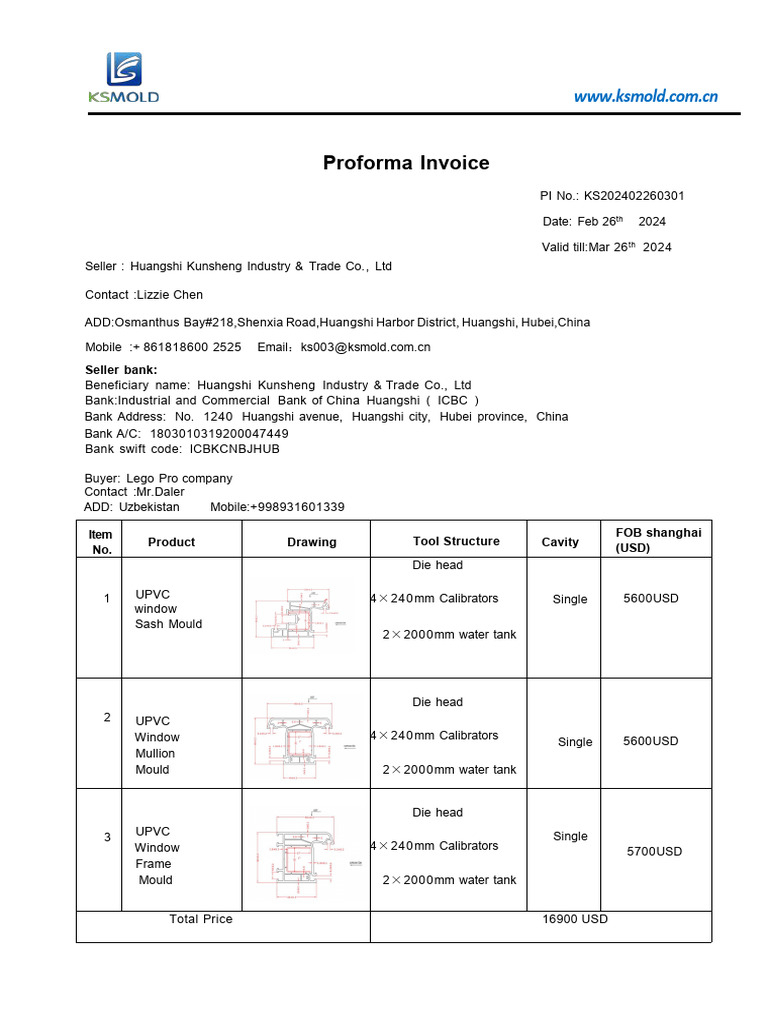Proforma Invoice for UPVC Moulds | PDF