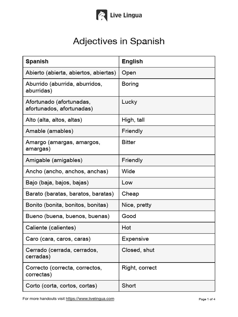Adjectives in Spanish | PDF