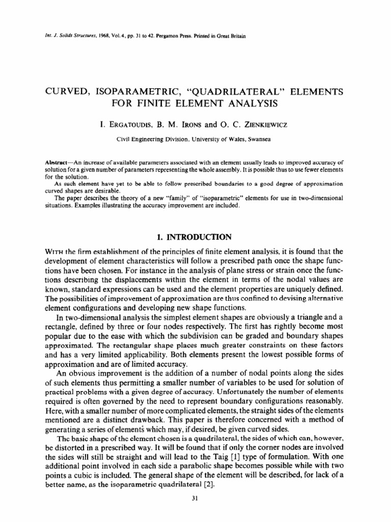 Curved, Isoparametric Quadrilateral Elements for Improved Finite Element Analysis Accuracy | PDF ...