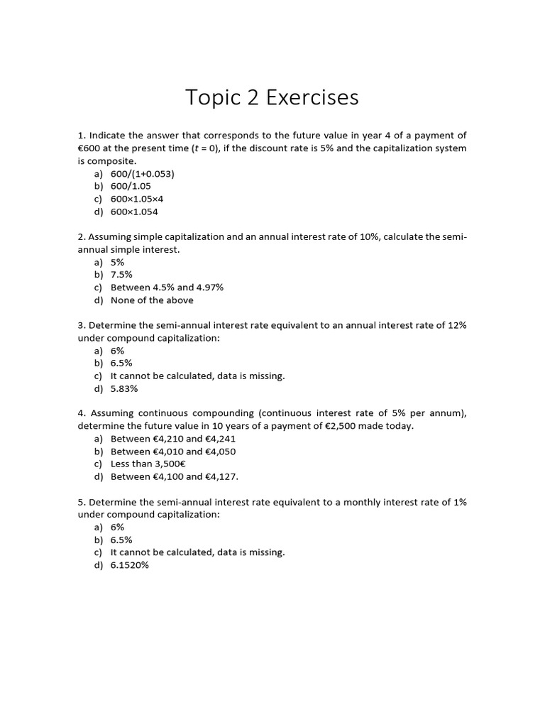 Finance Students' Exercise Set | PDF | Interest | Present Value