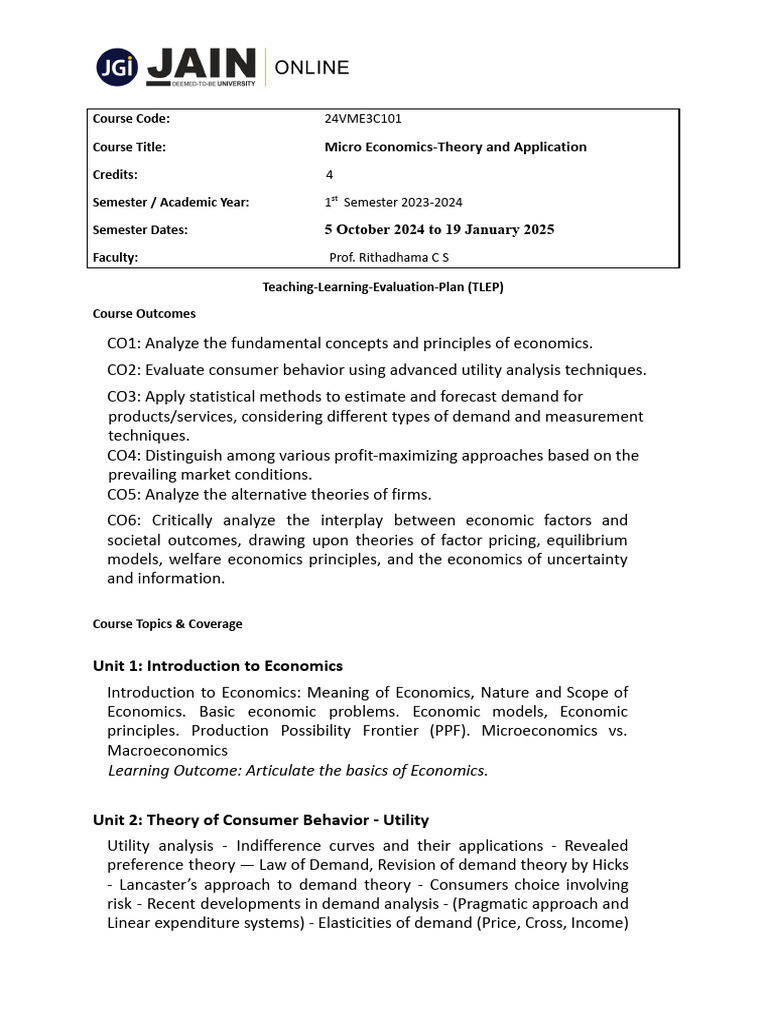 24VME3C101 Micro+Economics+-Theory+and+Application Prof.+Rupsa+Ghosh ...