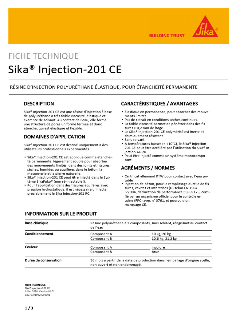 Sika Injection-201ce | PDF | Polyuréthane | Matériaux