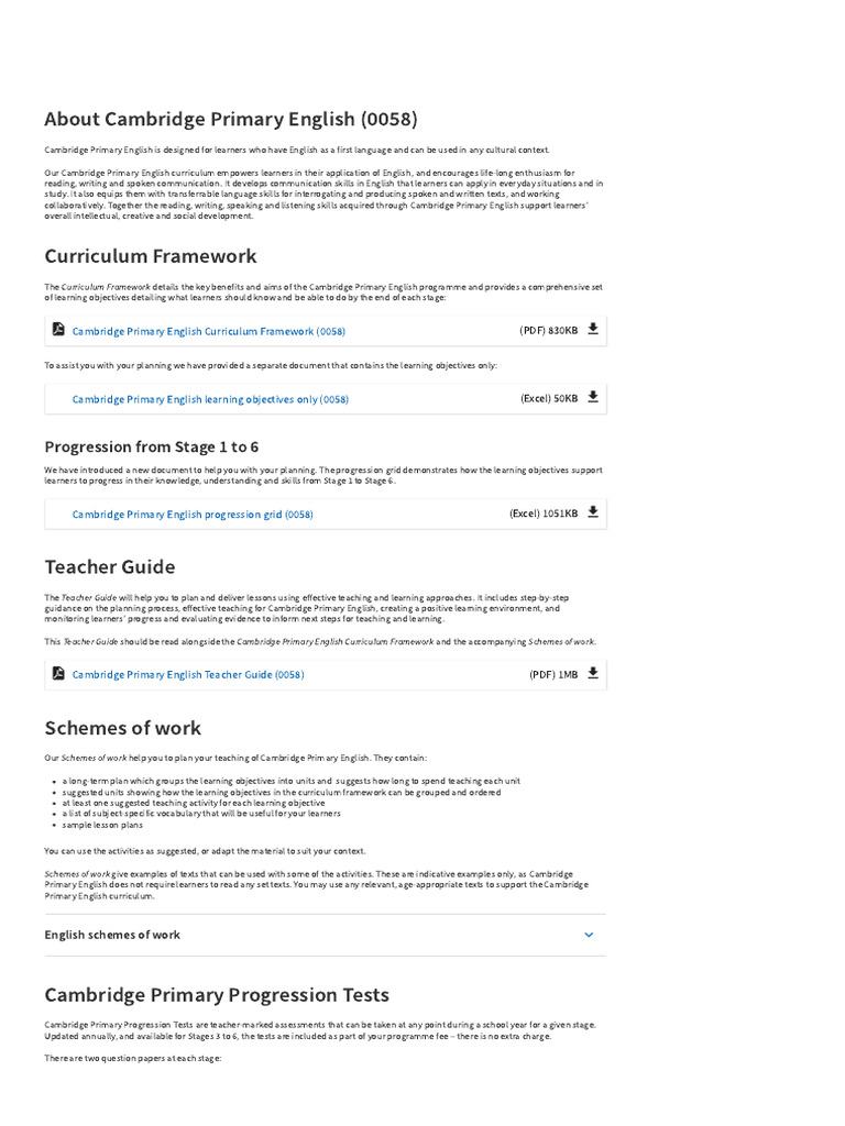 Cambridge Primary English Guide | PDF | Curriculum | Learning