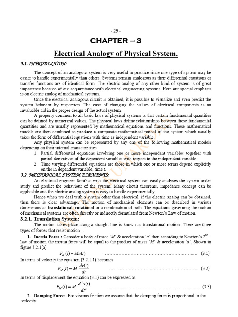 Chapter 3 - Electrical Analogy of Physical System | PDF | Force | System