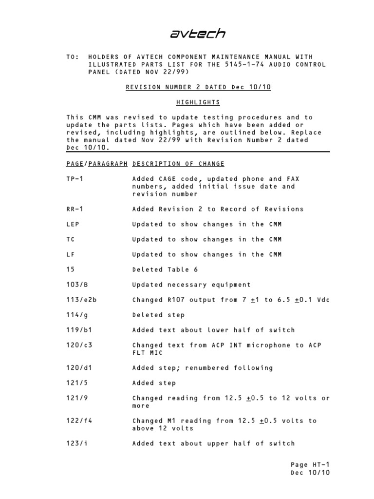 Avtech 5145-1-74 Audio Panel CMM Update | PDF | Electrostatic Discharge ...