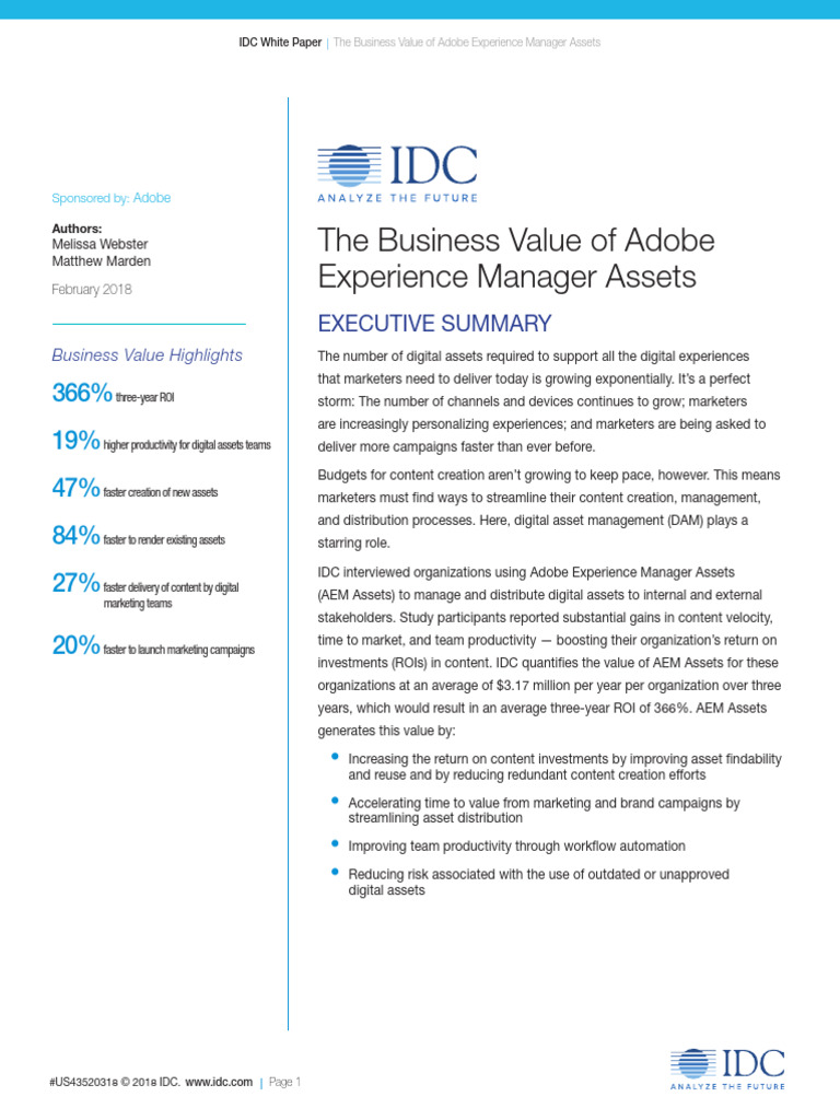 Idc Aem Assets Business Value Case Study | PDF | Metadata | Computing