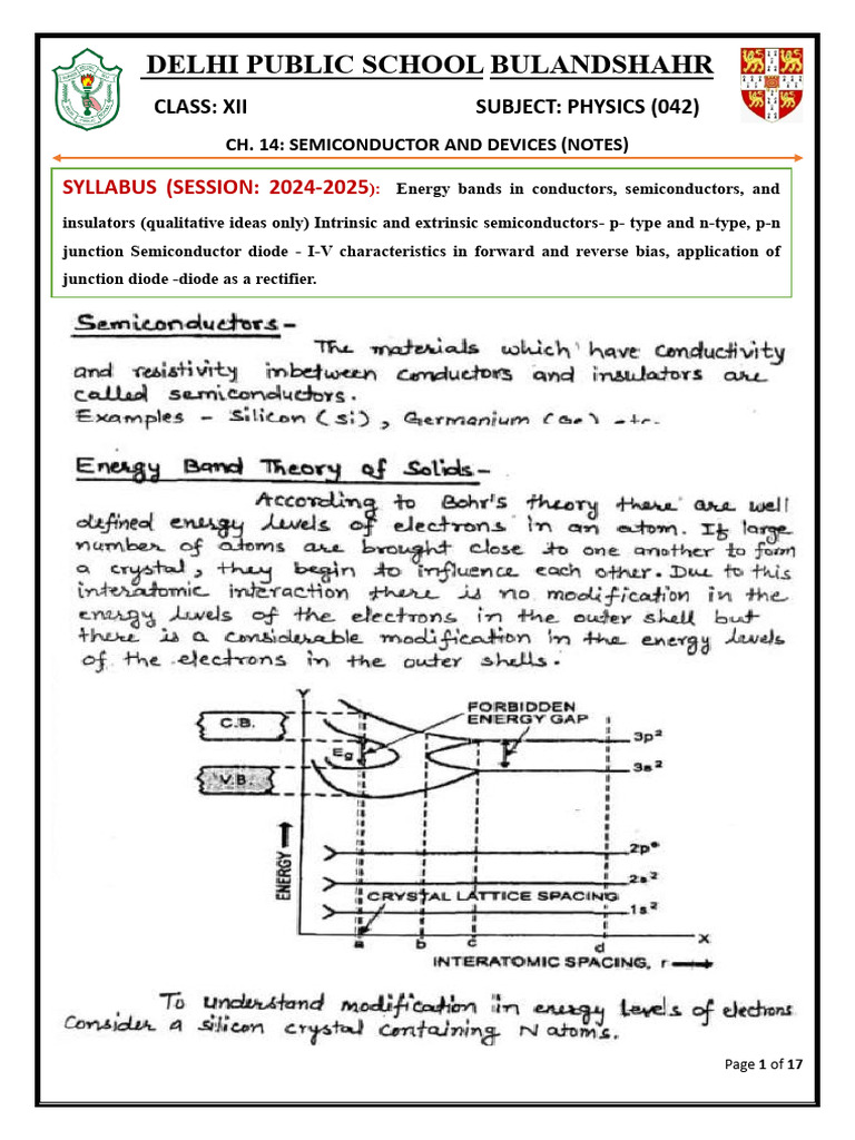 XII - CH - 14 - Semiconductor and Devices - Notes | PDF