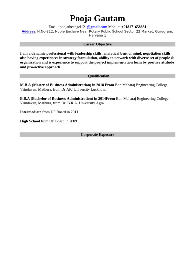 Resume Pooja Gautam Updated | PDF | Human Communication | Learning