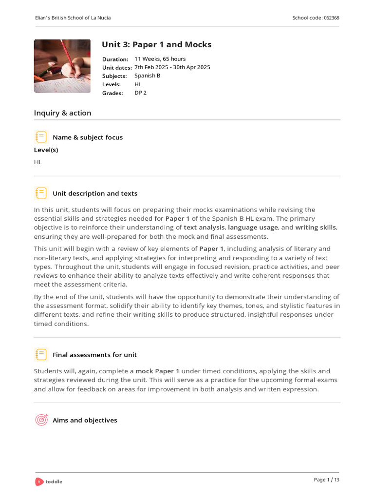 Spanish B HL Exam Prep Unit Overview | PDF | Critical Thinking ...
