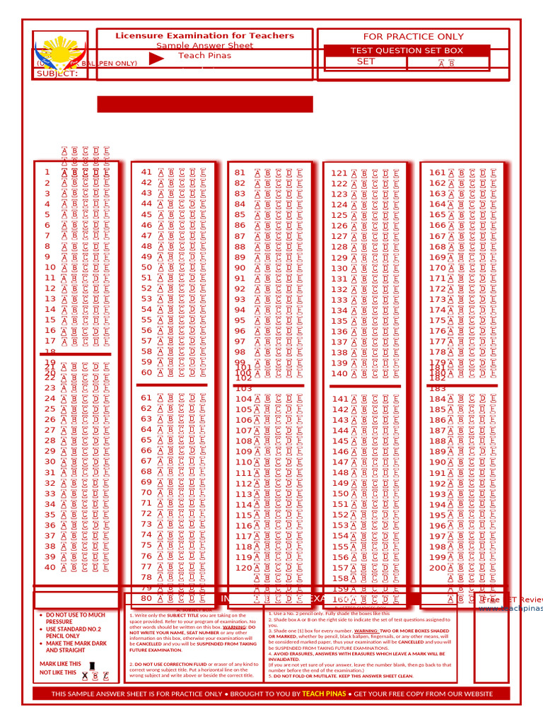 LET Answer Sheet V1.0 | PDF