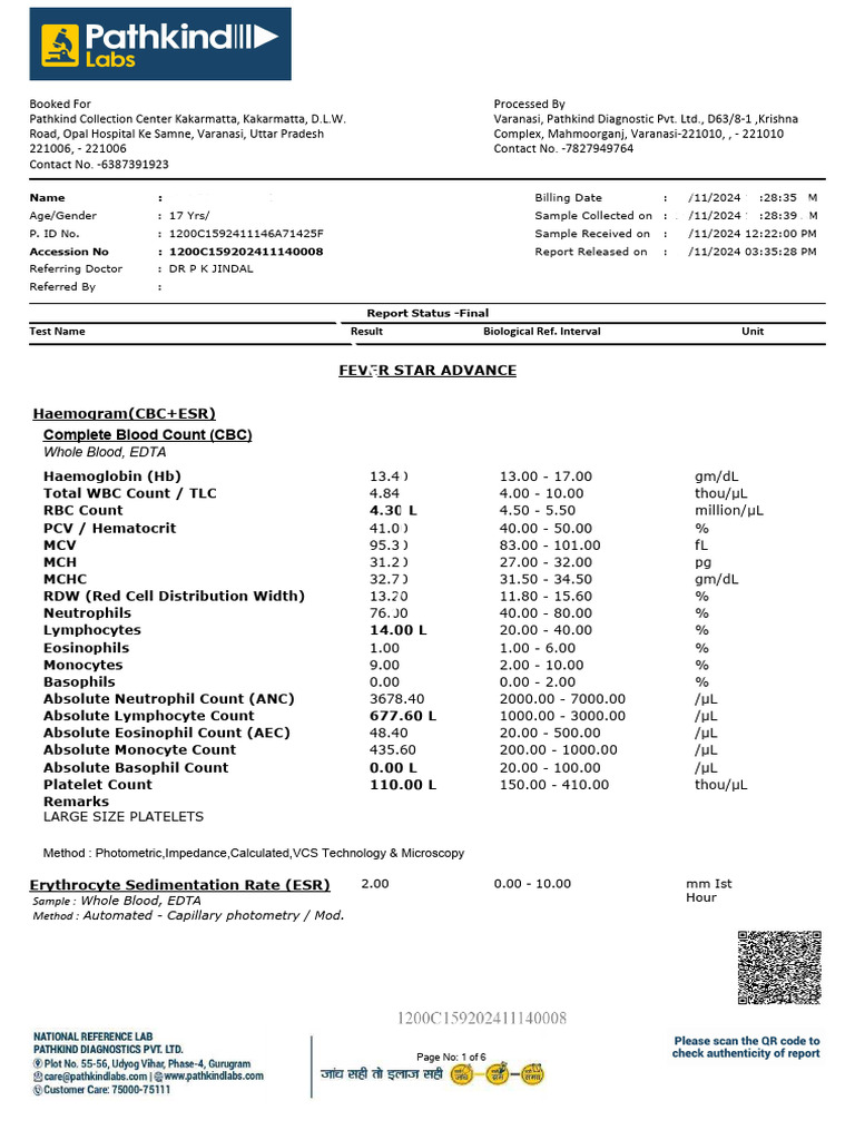 Medical Report for Vibhu Singh | PDF | C Reactive Protein | Alanine Transaminase