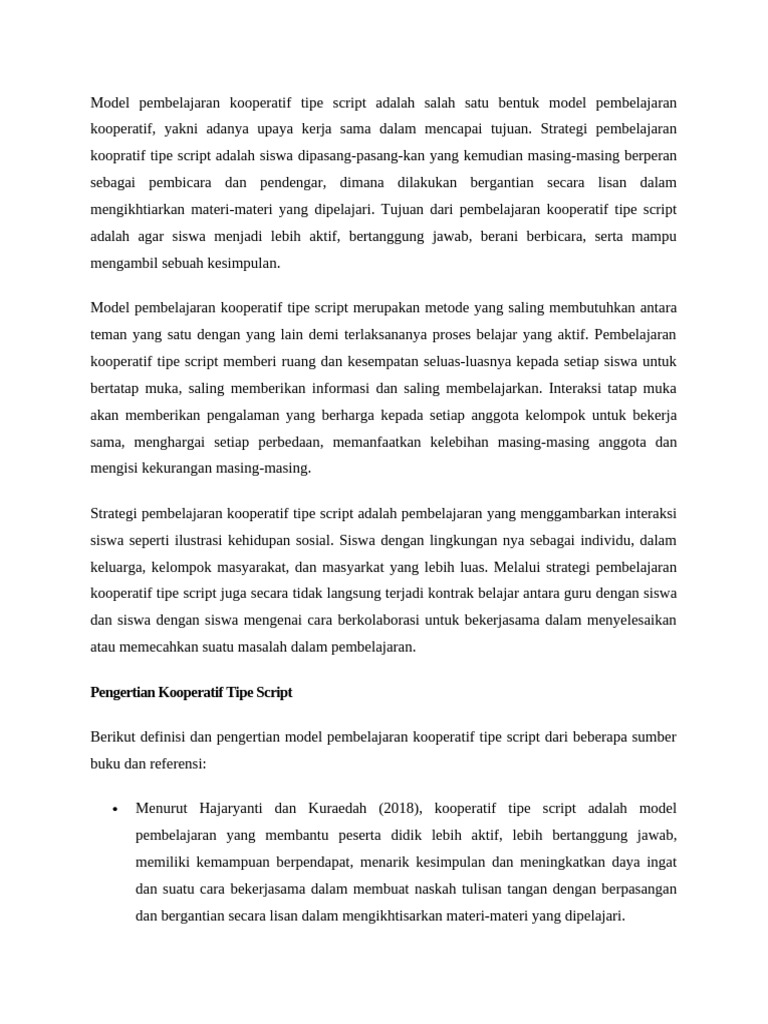 Model Pembelajaran Kooperatif Tipe Script Adalah Salah Satu Bentuk Model Pembelajaran Kooperatif ...