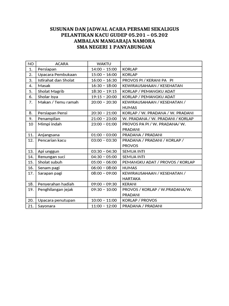 SUSUNAN DAN JADWAL ACARA PERSAMI SEKALIGUS | PDF